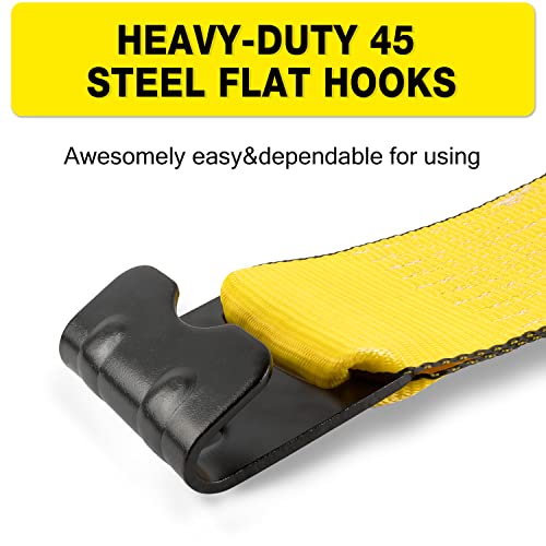 Autofonder Winch Straps 4" x 30' Yellow Heavy Duty Tie Down Flat Hooks WLL 5400 lbs | 4 Inch Cargo Control for Flatbed Truck Utility Trailer (10 Pack)