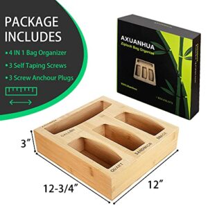 AXUANHUA Ziplock Bag Organizer, Wooden Food Ziplock Bag Organizer for Drawer or Wall Mount, 4 in 1 Ziplock Bag Storage Organizer, Compatible with Gallon Bag, Quart Bag, Sandwich Bag and Snack Bag