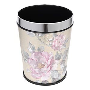 healeved waste basket retro trash can flower pattern garbage bucket decorative rubbish bin wastebaskets with metal ring for home hotel bathroom kitchen bedroom 8l trash cans