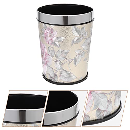 Healeved Waste Basket Retro Trash Can Flower Pattern Garbage Bucket Decorative Rubbish Bin Wastebaskets with Metal Ring for Home Hotel Bathroom Kitchen Bedroom 8L Trash Cans