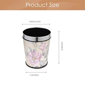 Healeved Waste Basket Retro Trash Can Flower Pattern Garbage Bucket Decorative Rubbish Bin Wastebaskets with Metal Ring for Home Hotel Bathroom Kitchen Bedroom 8L Trash Cans