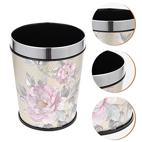 Healeved Waste Basket Retro Trash Can Flower Pattern Garbage Bucket Decorative Rubbish Bin Wastebaskets with Metal Ring for Home Hotel Bathroom Kitchen Bedroom 8L Trash Cans