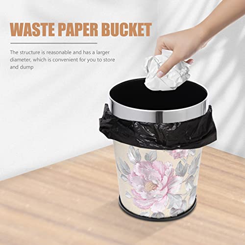 Healeved Waste Basket Retro Trash Can Flower Pattern Garbage Bucket Decorative Rubbish Bin Wastebaskets with Metal Ring for Home Hotel Bathroom Kitchen Bedroom 8L Trash Cans