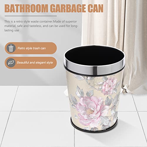 Healeved Waste Basket Retro Trash Can Flower Pattern Garbage Bucket Decorative Rubbish Bin Wastebaskets with Metal Ring for Home Hotel Bathroom Kitchen Bedroom 8L Trash Cans