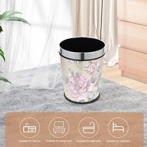 Healeved Waste Basket Retro Trash Can Flower Pattern Garbage Bucket Decorative Rubbish Bin Wastebaskets with Metal Ring for Home Hotel Bathroom Kitchen Bedroom 8L Trash Cans