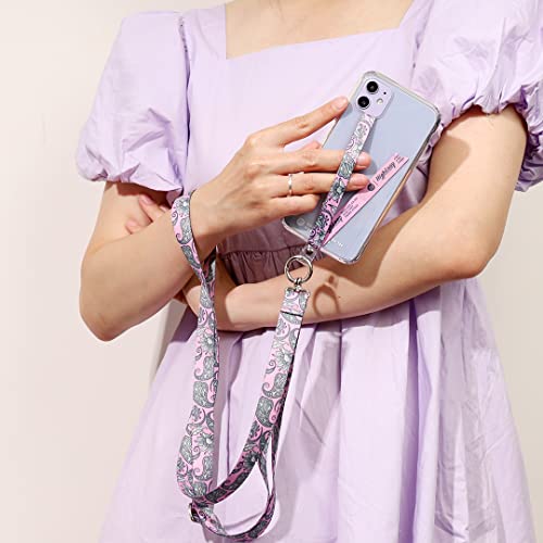 highloop Universal Cell Phone shoulder Crossbody Lanyard Set(Lanyard+Finger Strap+phone tether tap) Adjustable Neck Strap Phone Tether Compatible with Full Coverage Case (Paisley Lavender)