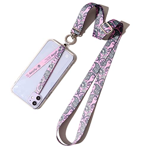 highloop Universal Cell Phone shoulder Crossbody Lanyard Set(Lanyard+Finger Strap+phone tether tap) Adjustable Neck Strap Phone Tether Compatible with Full Coverage Case (Paisley Lavender)