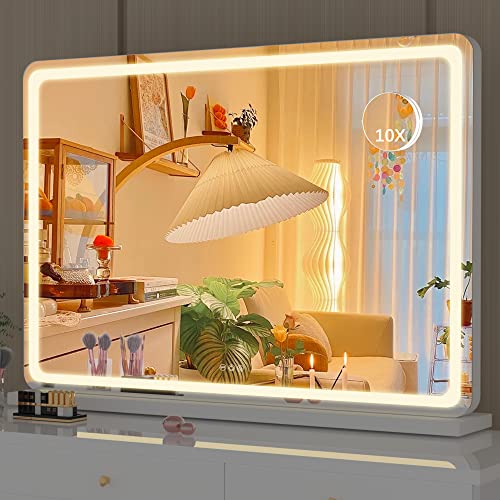 Hasipu Vanity Mirror with Lights, 32" x 22" LED Makeup Mirror, Lighted Makeup Mirror with Dimmable 3 Modes, Touch Screen Control Vanity Mirror Round White