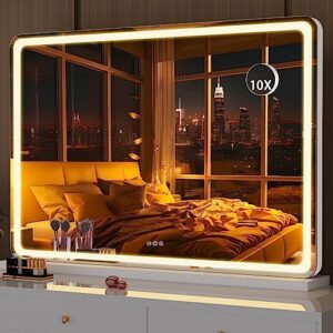 Hasipu Vanity Mirror with Lights, 32" x 22" LED Makeup Mirror, Lighted Makeup Mirror with Dimmable 3 Modes, Touch Screen Control Vanity Mirror Round White