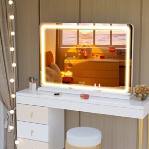 Hasipu Vanity Mirror with Lights, 32" x 22" LED Makeup Mirror, Lighted Makeup Mirror with Dimmable 3 Modes, Touch Screen Control Vanity Mirror Round White