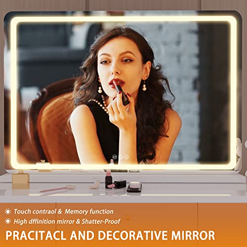 Hasipu Vanity Mirror with Lights, 32" x 22" LED Makeup Mirror, Lighted Makeup Mirror with Dimmable 3 Modes, Touch Screen Control Vanity Mirror Round White