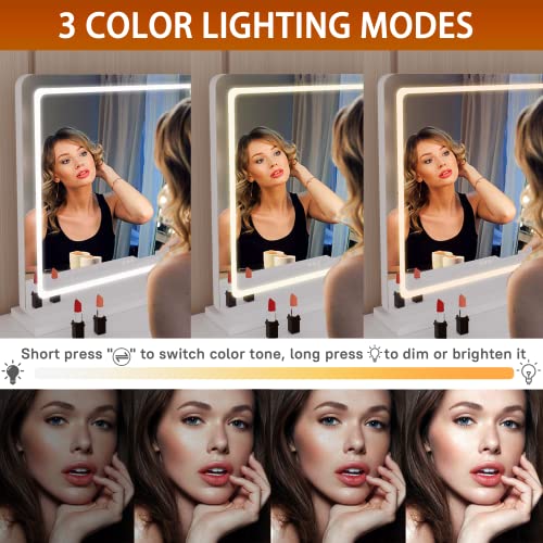 Hasipu Vanity Mirror with Lights, 32" x 22" LED Makeup Mirror, Lighted Makeup Mirror with Dimmable 3 Modes, Touch Screen Control Vanity Mirror Round White