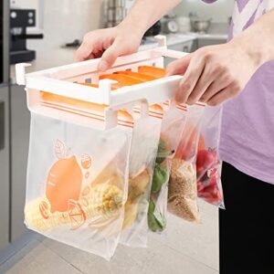 Refrigerator Organizer Bins, Refrigerator Freezer Bag Storage Rail Rack with 20 Pack Reusable Sealed Bags and Deicing Shovel, Fridge Drawer Storage Organizer for Fruits Vegetable Food Fresh-keeping