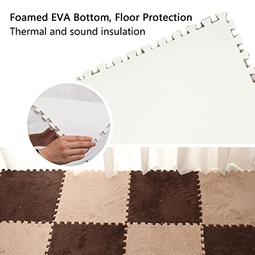 30 Pcs Interlocking Foam Mats,Plush Puzzle Floor Mat,Interlocking Floor Carpet Tiles with Border,Shaggy Area Rug for Bedroom,12X12 Inch,Pink+Purple