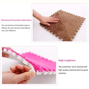 30 Pcs Interlocking Foam Mats,Plush Puzzle Floor Mat,Interlocking Floor Carpet Tiles with Border,Shaggy Area Rug for Bedroom,12X12 Inch,Pink+Purple