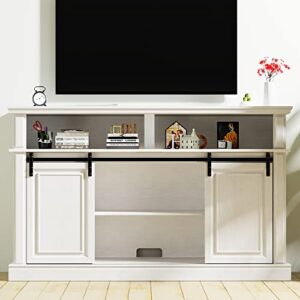 LGHM Raised Panel Molding TV Stand, Entertainment Center for 65 inch TV, 58" White TV Stand with Sliding Barn Door, Stylish Coastal TV Console and Farmhouse TV Stands for Living Room