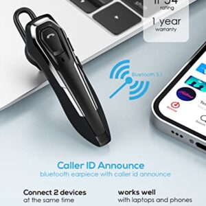 ZOUKAI Bluetooth Headset, Noise Cancelling with 2 Microphones, 30 Hours Talk Time, Announce Caller ID, Hands Free Bluetooth Wireless Earpiece for Cell Phones/Laptop/PC