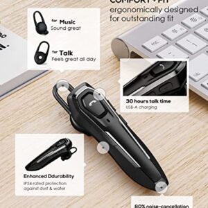 ZOUKAI Bluetooth Headset, Noise Cancelling with 2 Microphones, 30 Hours Talk Time, Announce Caller ID, Hands Free Bluetooth Wireless Earpiece for Cell Phones/Laptop/PC