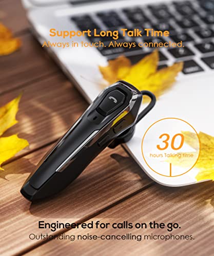 ZOUKAI Bluetooth Headset, Noise Cancelling with 2 Microphones, 30 Hours Talk Time, Announce Caller ID, Hands Free Bluetooth Wireless Earpiece for Cell Phones/Laptop/PC