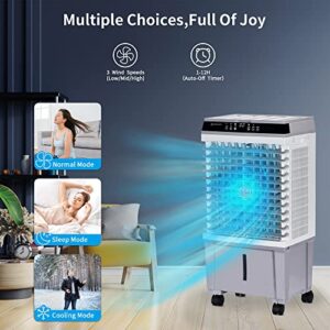 Evaporative Air Cooler, KEGIAN Swamp Cooler with 5.3 Gallon Water Tank, Remote Control, 12 H Timer - Efficient, 3 Modes & Speeds, Humidifying,110° Oscillation,and Portable 3-IN-1 Cooling Fan for Bedroom Home Office