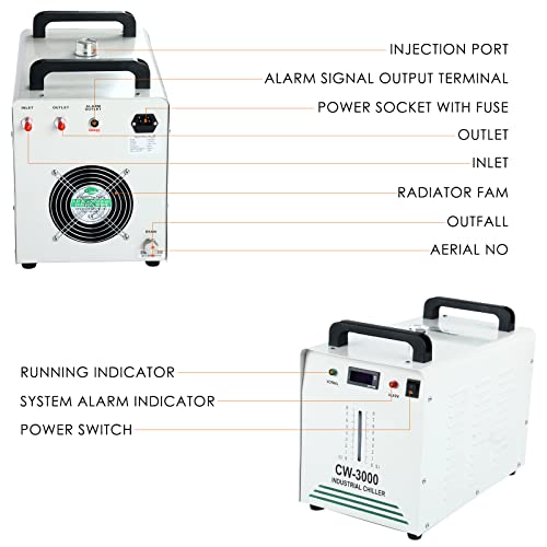 DasMarine CW-3000 Water Chiller,8L Industrial Water Chiller,Thermolysis Type Water Cooling Chiller Machine,110V Economic Water Cooling Equipment for 60W 80W Laser Engraving Machine