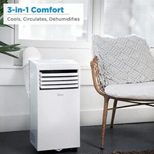 Midea 6,000 BTU ASHRAE (5,000 BTU SACC) Portable Air Conditioner, Cools up to 150 Sq. Ft., with Dehumidifier & Fan mode, Easy- to-use Remote Control & Window Installation Kit Included