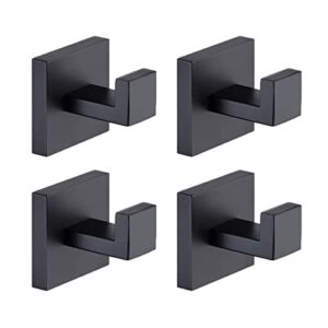 mokiuer towel hooks for bathroom bath robe hook,towel holder towel hanger coat hooks sponges hangers wall mount heavy duty for kitchen garage cabinet closet door,matte black,4 pack