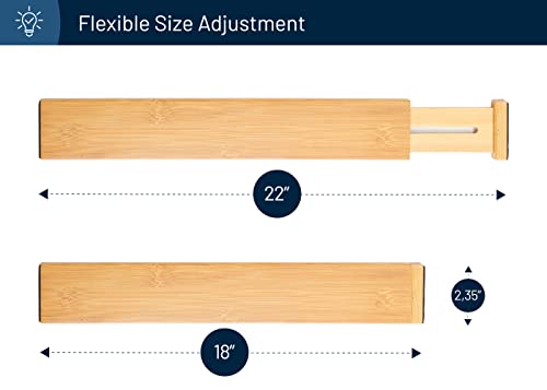 RoyalHouse Adjustable Bamboo Drawer Dividers Organizers, Expandable Drawer Separators for your Kitchen, Bedroom, Bathroom, Dresser, Office, and More (8 pieces)