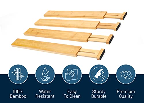 RoyalHouse Adjustable Bamboo Drawer Dividers Organizers, Expandable Drawer Separators for your Kitchen, Bedroom, Bathroom, Dresser, Office, and More (8 pieces)