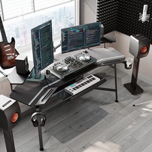 EUREKA ERGONOMIC Wing-Shaped Music Studio Desk 72" Large Gaming Desk with Led Lights Keyboard Tray Tower Holder for Streaming