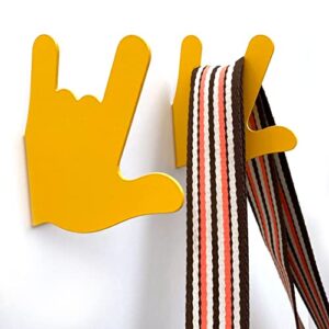 ASTUD Decorative Wall Mounted Hooks (2pcs) Functional Art, Funny, Space-Saving, Heavy Duty Metal Wall Hooks for Bags, Coats, Scarves, Keys, Towels and More (Rock-Yellow)