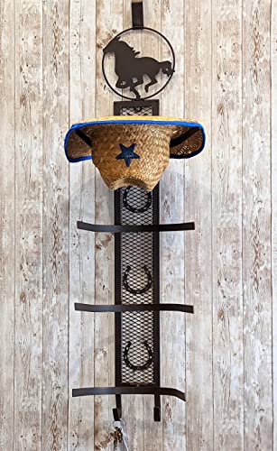 BestGiftEver Rustic Western Country Metal Horse 4 Cowboy Hat Rack Wall Mounted/Over The Door Holder