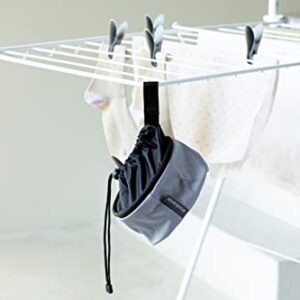 Brabantia Compact Clothespin Storage Bag with Hanging Loop & Closing Cord (Gray) Space Saving Organizer for Clothes Pins, Hangs on Clothesline or Drying Rack, Holds up to 75 Pins