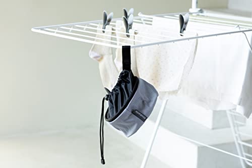 Brabantia Compact Clothespin Storage Bag with Hanging Loop & Closing Cord (Gray) Space Saving Organizer for Clothes Pins, Hangs on Clothesline or Drying Rack, Holds up to 75 Pins