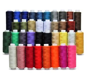 thread for sewing machine and hand stitching – 36 regular size spools of 250 yards each - 32 colors plus 2 black and 2 white in storage gift package