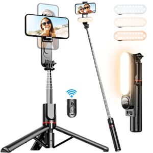 stable selfie stick tripod with fill light, 44 inch extendable selfie stick with wireless remote and tripod stand 360 rotation for iphone 13/12/11 pro/xs max/xs/xr/x/8/7, samsung and smartphone