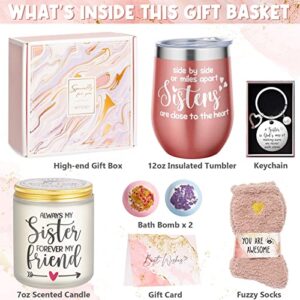 Sisters Gifts from Sister Mothers Day Gifts for Sister from Brother, Best Friend Birthday Gifts for Sister in Law Soul Sister, Friend Gifts for Women Birthday Gift Basket for Sister with Wine Tumbler