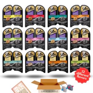 sheba perfect portions wet cat food cuts in gravy and pate variety pack all flavors, beef, chicken, salmon, turkey, tuna, white fish, 24 servings | 12 pack with larasbundle catnip toys