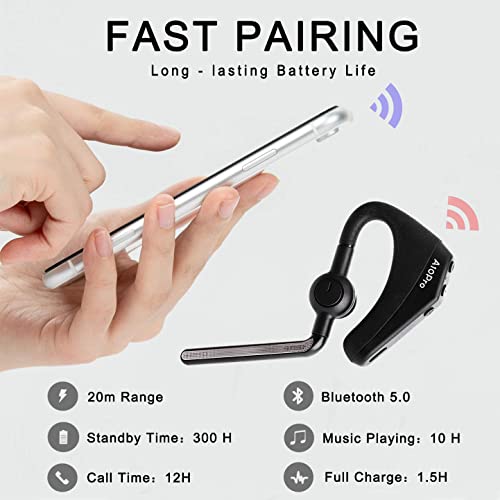 RicoRich Bluetooth Headset V5.0 Handsfree Bluetooth Earpiece Noise Cancelling Headphones Wireless Earphones Microphone Driving Business Earbuds for Apple iPhone Samsung Android Laptop