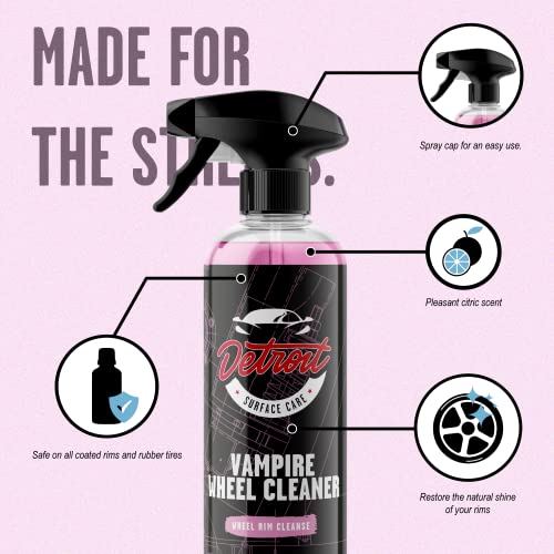 Detroit Surface Care Vampire Wheel Cleaner - Strongest Wheel Cleaning Spray - Brake Dust Remover - Safe On Clear Coated, Plasti Dipped and Chrome Wheels