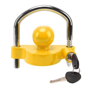 metoware trailer coupler lock universal adjustable heavy-duty steel trailer hitch lock, anti theft trailer ball lock towing lock for towing trailer security fits 1-7/8",2”, 2-5/16" coupler yellow