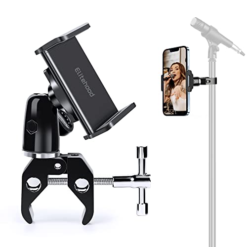 Elitehood 360° Swivel Tilt Mic Stand Phone Holder, Adjustable Phone Mount for Music Boom Mic Microphone Stand, Mic Stand iPhone Holder with Metal Clamp Mount for all iPhone, Android Cell Phone