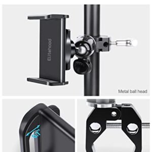 Elitehood 360° Swivel Tilt Mic Stand Phone Holder, Adjustable Phone Mount for Music Boom Mic Microphone Stand, Mic Stand iPhone Holder with Metal Clamp Mount for all iPhone, Android Cell Phone