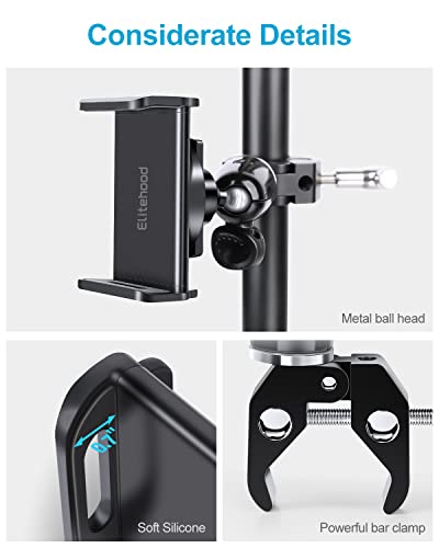 Elitehood 360° Swivel Tilt Mic Stand Phone Holder, Adjustable Phone Mount for Music Boom Mic Microphone Stand, Mic Stand iPhone Holder with Metal Clamp Mount for all iPhone, Android Cell Phone