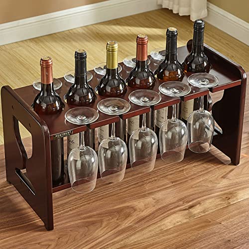 Wine Racks With Wine Glass Holder. 6 Bottles With 10 Wine Glasses .Wine Organizer Stand Storage Holder.Solid Wood Wine Racks Countertop,FreeStanding Wine BarRack For Home Kitchen/Dining Room.