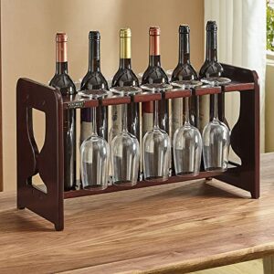 Wine Racks With Wine Glass Holder. 6 Bottles With 10 Wine Glasses .Wine Organizer Stand Storage Holder.Solid Wood Wine Racks Countertop,FreeStanding Wine BarRack For Home Kitchen/Dining Room.