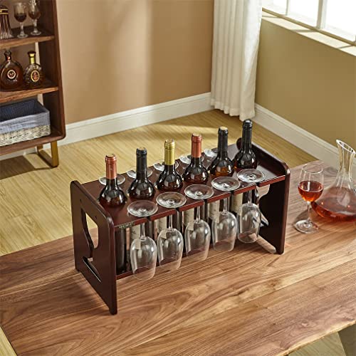 Wine Racks With Wine Glass Holder. 6 Bottles With 10 Wine Glasses .Wine Organizer Stand Storage Holder.Solid Wood Wine Racks Countertop,FreeStanding Wine BarRack For Home Kitchen/Dining Room.