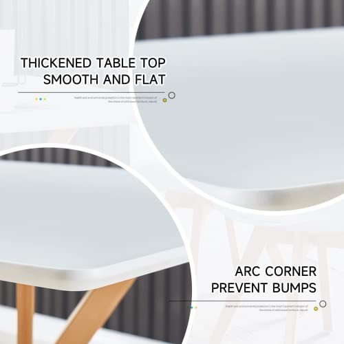 White Dining Table, Simple Modern Kitchen Table with Metal Shelf&Transfer Legs, Office Table, White