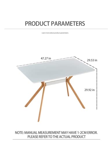 White Dining Table, Simple Modern Kitchen Table with Metal Shelf&Transfer Legs, Office Table, White