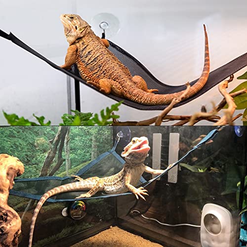 Magnoloran 4 Pack Bearded Dragon Lizard Hammock Reptile Swing Hanging Bed Lounger Breathable Mesh Hammock Habitat with Suction Cup Suitable for Iguanas, Anoles, Geckos, Snakes, Chameleon